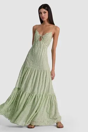 Tiered Eyelet Maxi Dresses