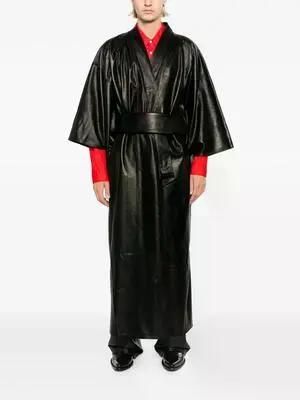 A LEATHER Kimono Belted Leather Coat
