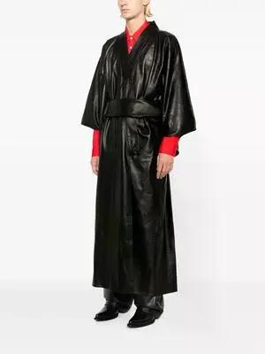 A LEATHER Kimono Belted Leather Coat