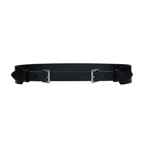 HAUTE CUIR Textured Leather Cloe Waist Belt - Black