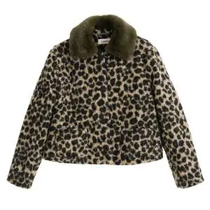 LOUCHE Animal Print Jacket With Faux Fur Collar - Green