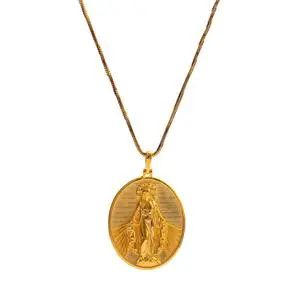 EBRU JEWELRY Divine Grace Virgin Mary Medallion Necklace - Gold