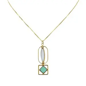 ARACHELI STUDIO Vintage German Glass Bead Art Deco Chain Necklace - White/blue