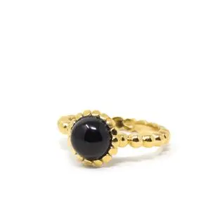 VINTOUCH ITALY Beady Onyx Ring - Black/gold