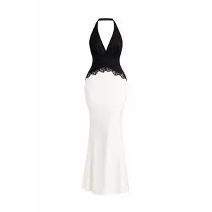 ICON LEVA Adel Lace And Satin Halter Maxi Dress - Black/white