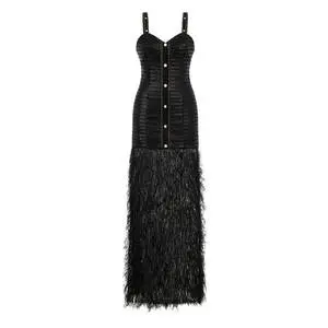 SAINT ONES Pluma Feathered Midi Dress