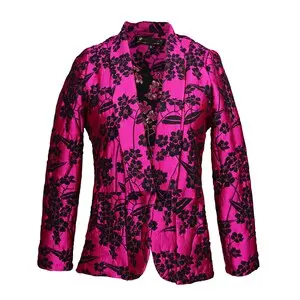 JENNAFER GRACE Floral Jacquard Shawl Collar Blazer