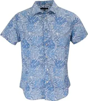 LORDS OF HARLECH Scott Coral Shadow Shirt In Ivory - Blue/white/grey