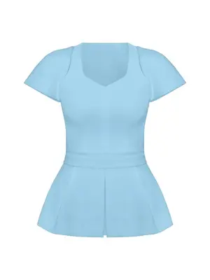 TIA DORRAINE Short-sleeved Fitted Top With Sweetheart Neckline - Blue