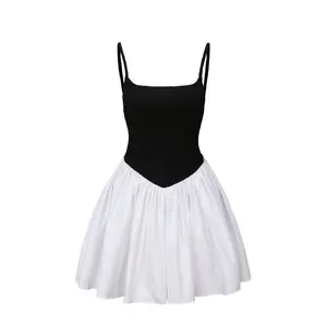 NUAJE NUAJE Bianca Smocked Ballerina Mini Dress - Black/white
