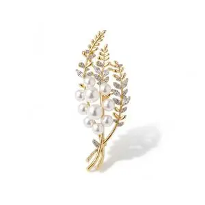 ANGEL BAROCCO Pearl And Zircon Leaf Brooch - Gold