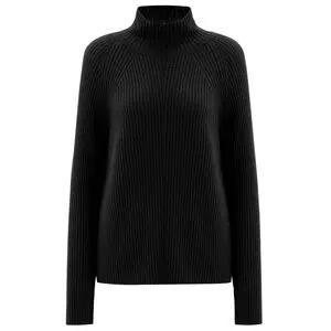 PERALUNA High Mock Neck Cashmere Blend Ribbed Knit Pullover - Black