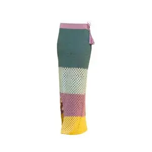 TEGA COLLECTIVE Samudram Colorblock Crochet Maxi Skirt - Blue/orange