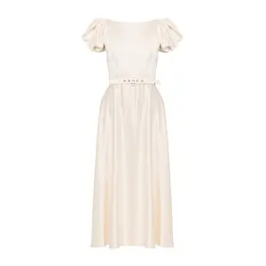 NISSA Belted Viscose Midi Dress - White