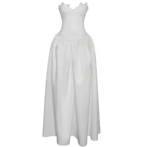 MISS CIRCLE NEW YORK Naila Lace Trim Strapless Drop Waist Gown - White
