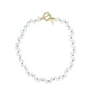 FARRA Flower Petal Pearl And Turquoise Choker - Blue