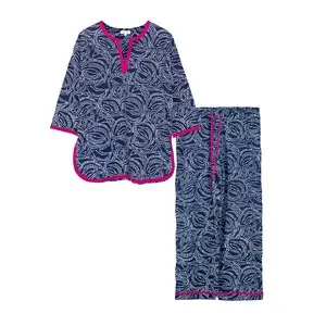 INARA Indian Cotton Starry Night Print Pyjamas - Blue
