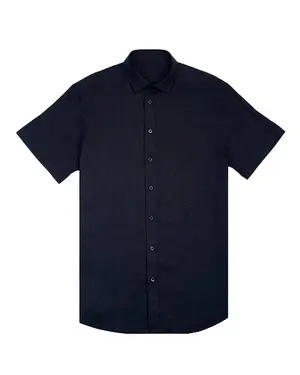 EIGHT X 100% Linen Button Short Sleeve Button Down Shirt Navy