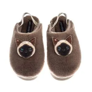 LAINES LONDON Flatform Cloud Slippers With Brooches Gold/brown