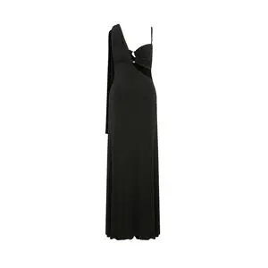 NAZLI CEREN Grace Jersey Asymmetric Long Dress - Black