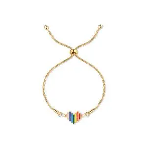 REJECTED HEARTS CLUB Prideful Heart Rainbow Charm Adjustable Bracelet - Gold