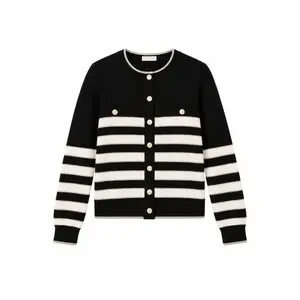 NUVV COLLECTION Striped Button-front Cardigan - Black