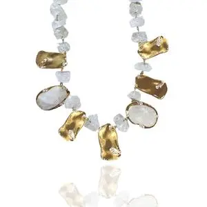 RARE MATTERS JEWELRY Clear Quartz And Gold Plated Statement Necklace - White/gold