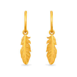 7879 Feather Charm Hoop Earrings - Gold