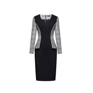RUMOUR LONDON Prince Of Wales Check Peplum Dress - Grey/black