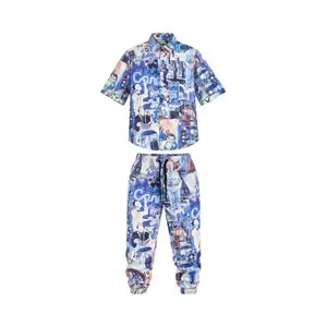 MYSIMPLICATED Short Sleeve Shirt And Trousers Set In With Graffiti Design Recycled Fabric - Blue