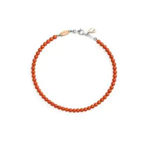 UNALOE Red Coral Beaded Bracelet With Sterling Silver Clasp - Silver/red
