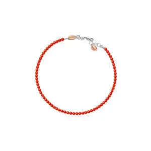 UNALOE Red Coral Beaded Bracelet With Sterling Silver Clasp - Silver/red