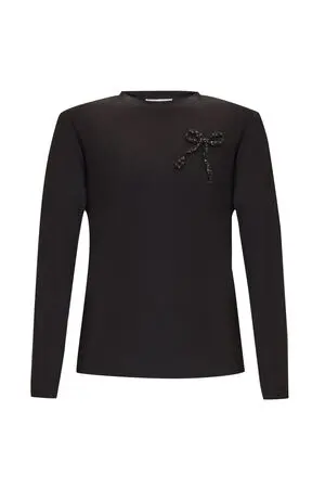 EXQUISE Crew Neck Embroidered Woven Blouse