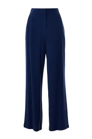 LOUCHE Navy Linen Mix Wide Leg Trousers - Blue
