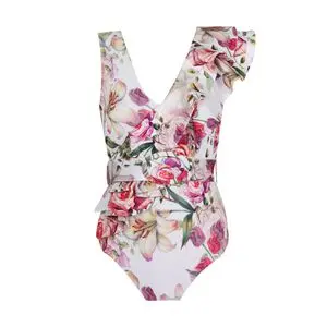 NUR KARAATA Floral Print One-piece Swimsuit - White
