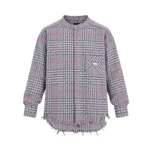 MYSIMPLICATED Oversized Checkered Long Sleeve Shirt - Grey/red