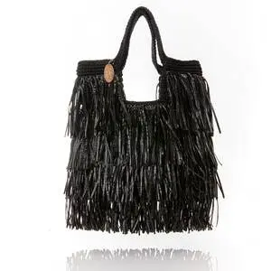 SPEIRA Tote Bag With Raffia Fringe - Black