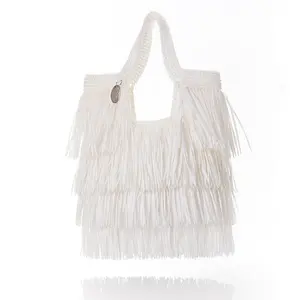 SPEIRA Tote Bag With Raffia Fringe - White
