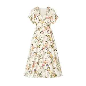 YUMI Floral Print Viscose Midi Dress - White