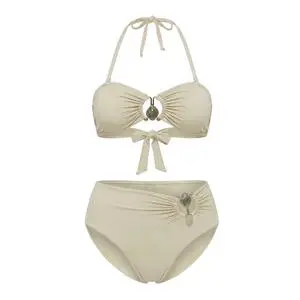 AULALA PARIS The Echo Stone Bandeau Bikini Set - White