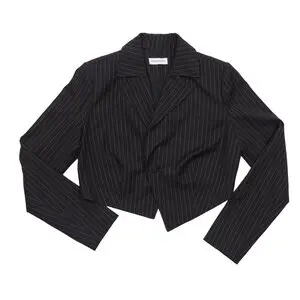 CIRCULAR PATH Asymmetric Crop Pinstripe Blazer