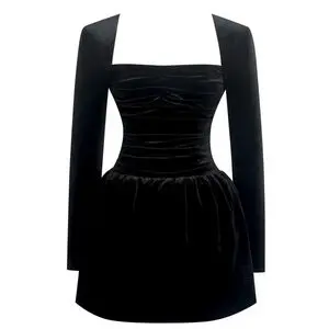 MISS CIRCLE NEW YORK Velvet Mini Dress With Bow-tie - Black