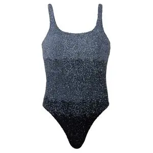 SELF-ADORE Ombre Hand-beaded Embellished One-piece Swimsuit - Black/silver