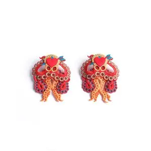 NANA WATANABE Arrow And Octopus Embroidered Earrings - Red