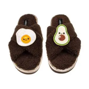 LAINES LONDON Boucle Slippers With Removable Brooches - Brown