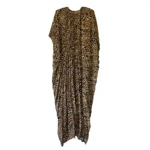 MONICA MAHONEY Leopard Chiffon Pleated Caftan - Brown