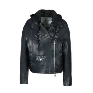 FREAKY NATION Oversized Leather Biker Jacket With Detachable Hood