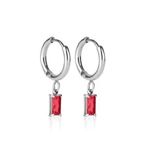EVER JEWELLERY Luxe Silver Drop Garnet Huggie Earrings - Red/silver