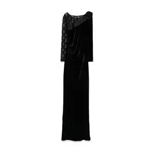 NISSA Lace-trim Velvet Maxi Dress