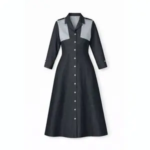 HOUSE OF GL Hematite Dark Wash Denim A-line Midi Shirt Dress - Black